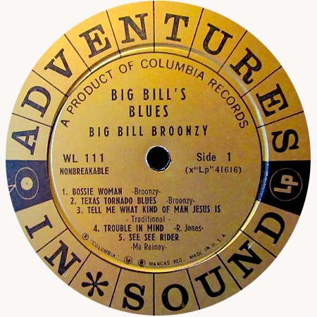 Big Bill Broonzy – Big Bill's Blues - VG LP Record 1958 Columbia Adven– Shuga Records
