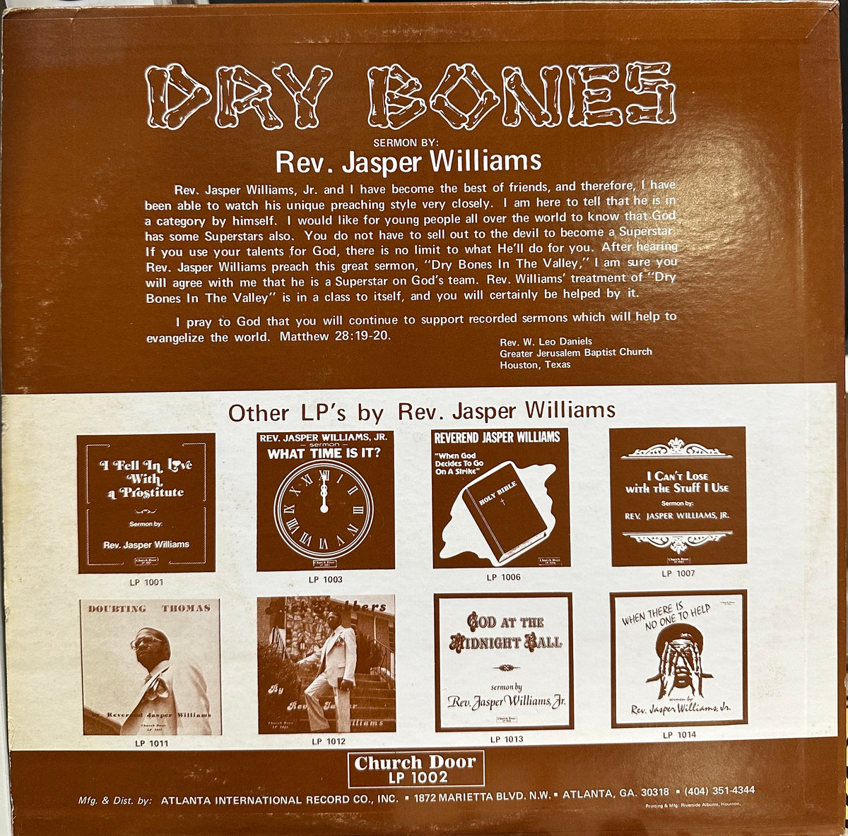 Rev. Jasper Williams - Dry Bones - VG+ LP Record 1977 USA Vinyl - Non ...
