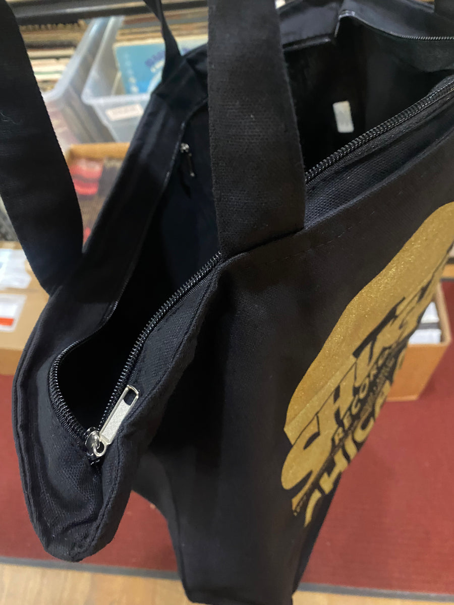 Shuga Records Chicago Tote Bag - Zippered with Inner Pocket - Black