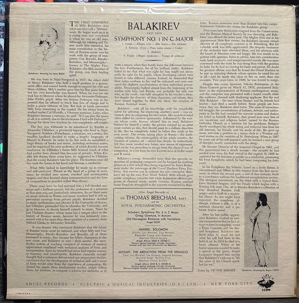 Sir Thomas Beecham / Balakirev – Symphony No. 1 In C Major - Mint- LP ...