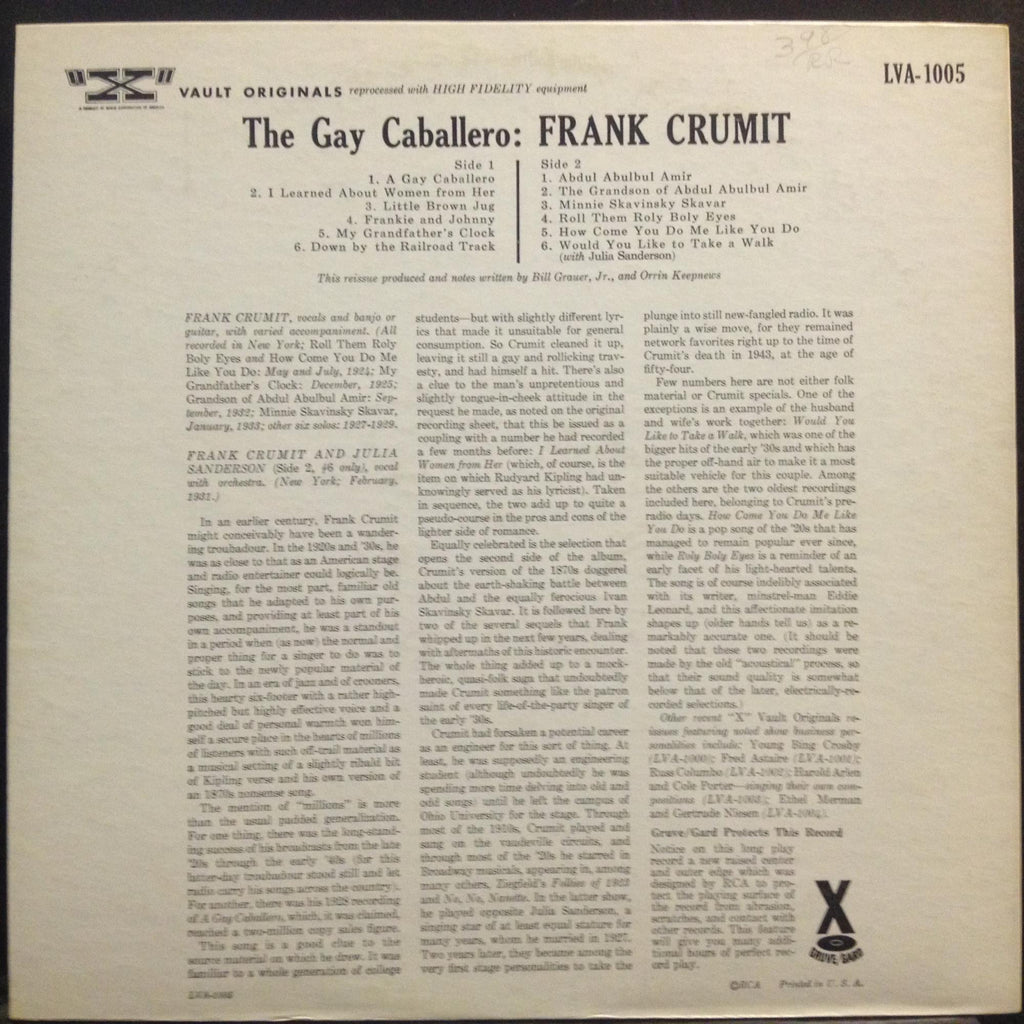 FRANK CRUMIT the gay caballero LP VG+ LVA-1005Mono 1s1s 1st Vinyl 1955 ...