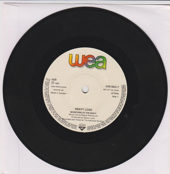 Heavy Load – Monsters Of The Night - VG+ 7" Single Record 1985 WEA Swe– Shuga Records